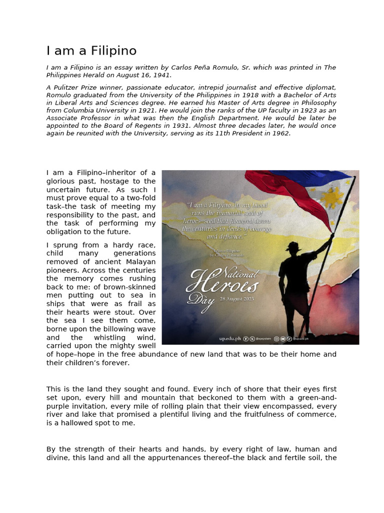 GR 7 - I Am A Filipino by Carlos Romulo | PDF