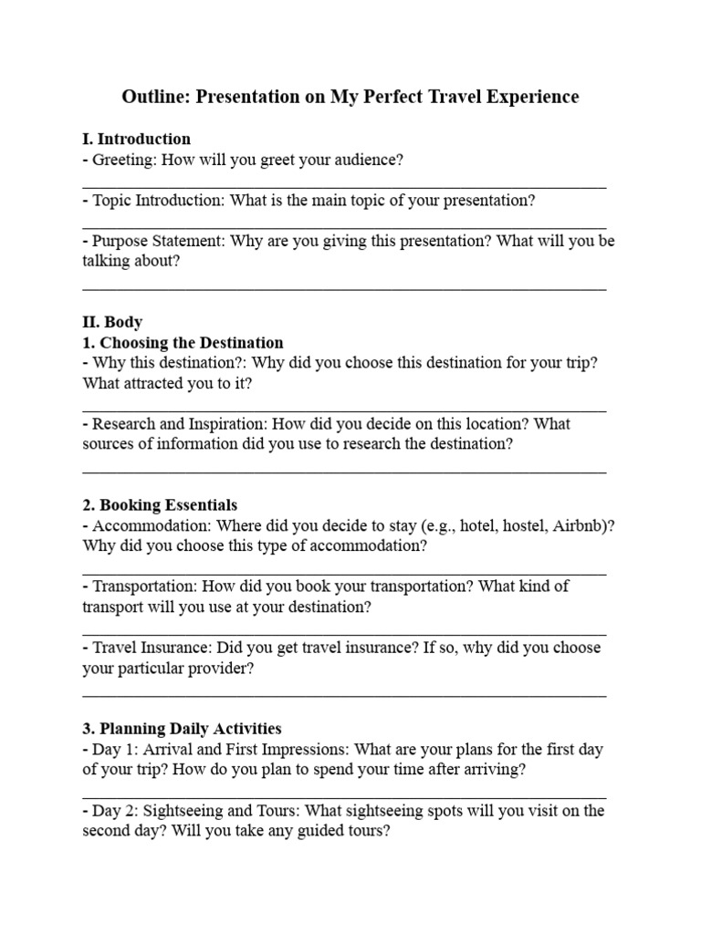 My Perfect Travel Experience Outline | PDF | Tourism