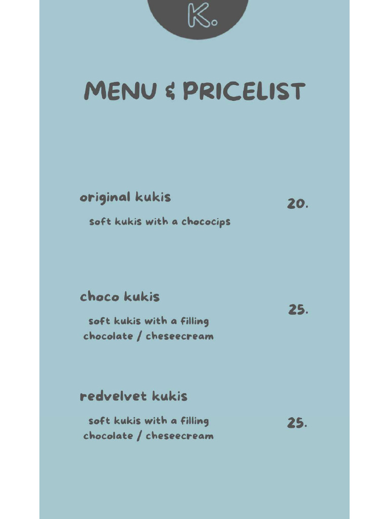 MENU & PRICE LIST KUKIS | PDF