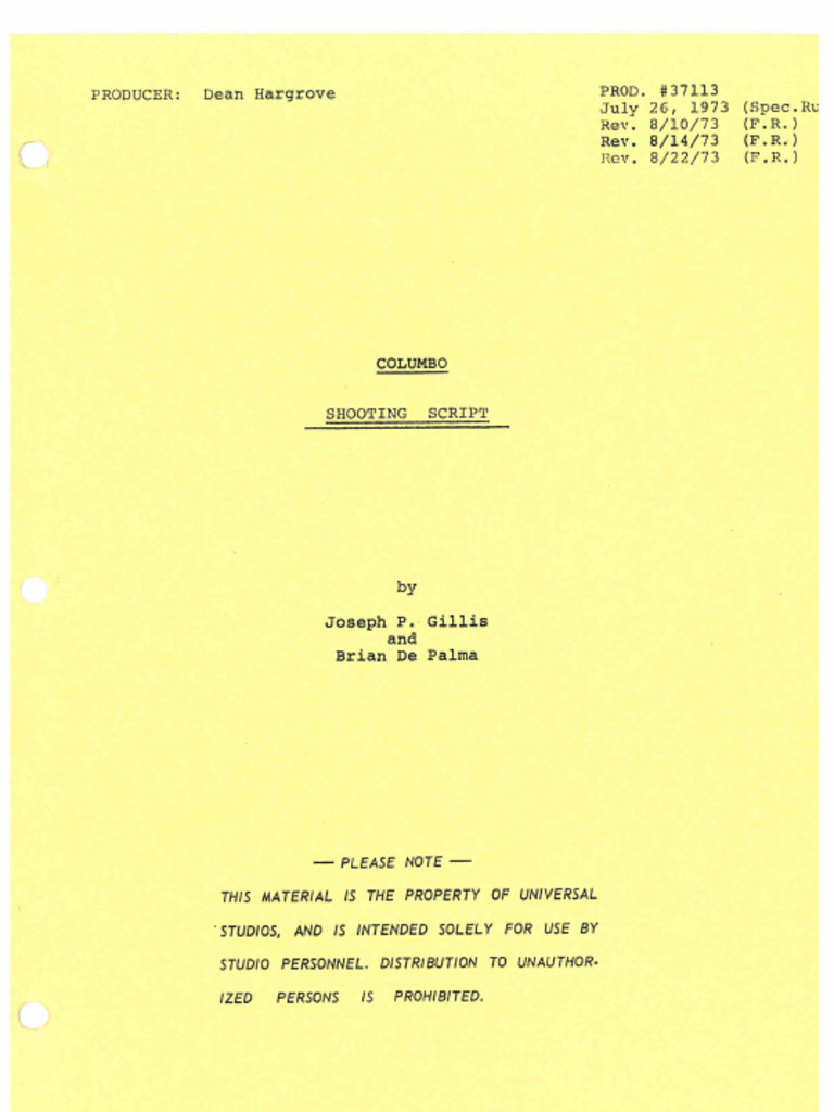 Shooting Script (1973) by Jay Cocks & Brian de Palma | PDF