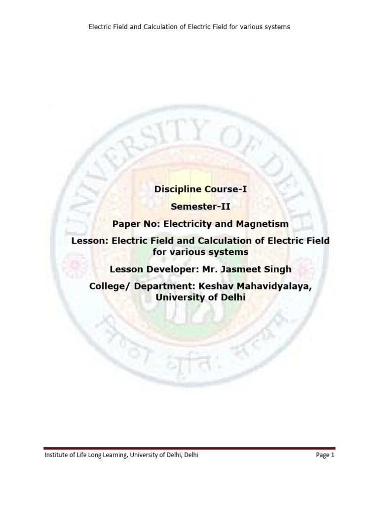 Electricity and Magnetism (DU Vle Notes) | PDF