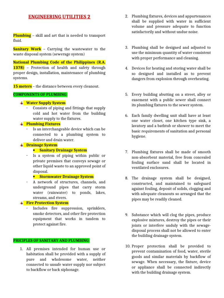 ENGINEERING UTILITIES 2 (Plumbing) Terms | PDF
