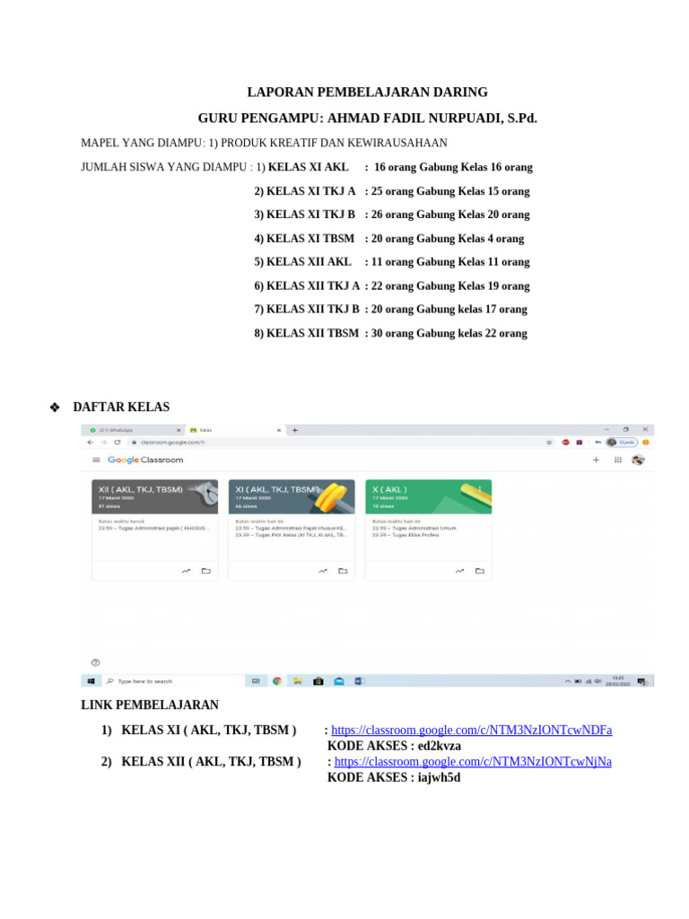 Laporan Pembelajaran Daring Ahmad Fadil | PDF
