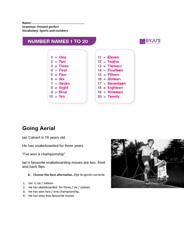 Going Aerial. Numbers - Present Perfect 2 | PDF