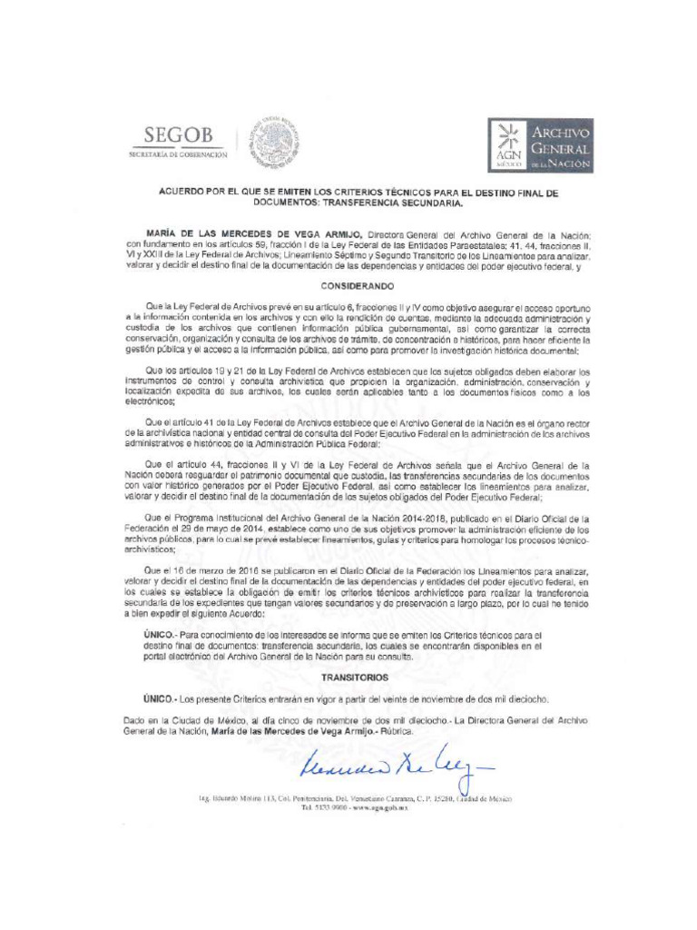 Criterios Técnicos para El Destino Final de Documentos Transferencia ...