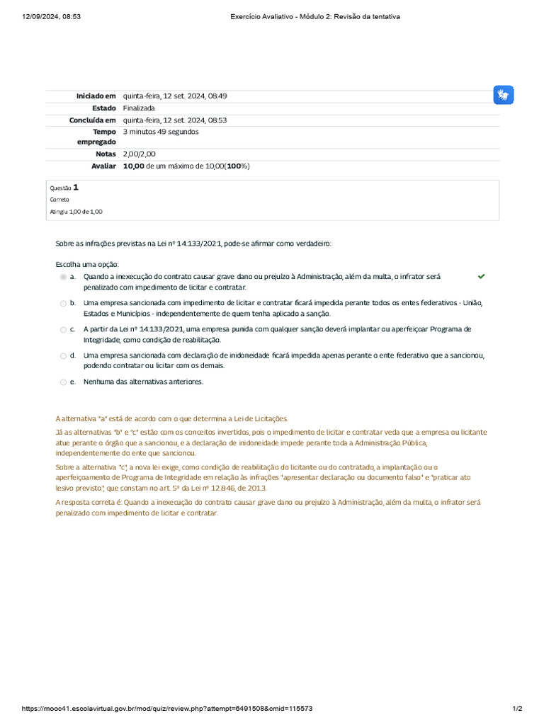 Exercício Avaliativo - Módulo 2 - Revisão Da Tentativa | PDF