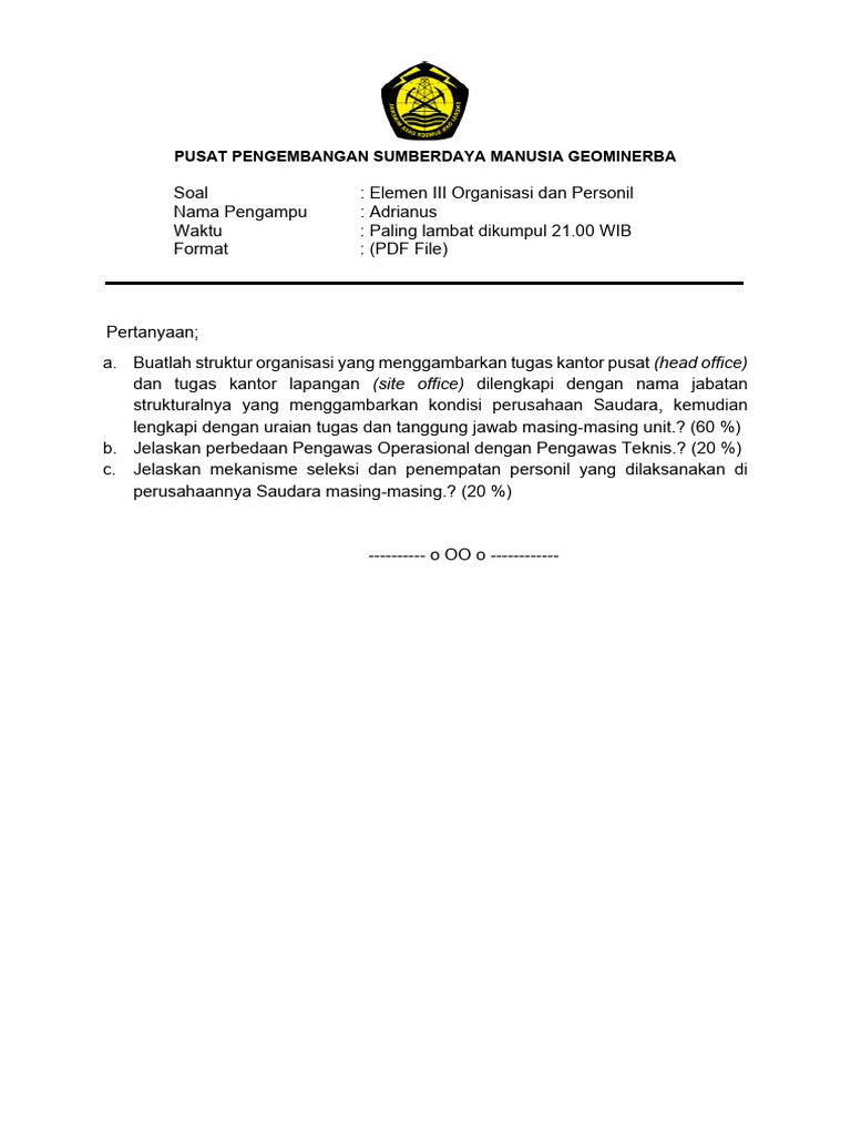 Tugas Elemen III Organisasi Dan Personil | PDF