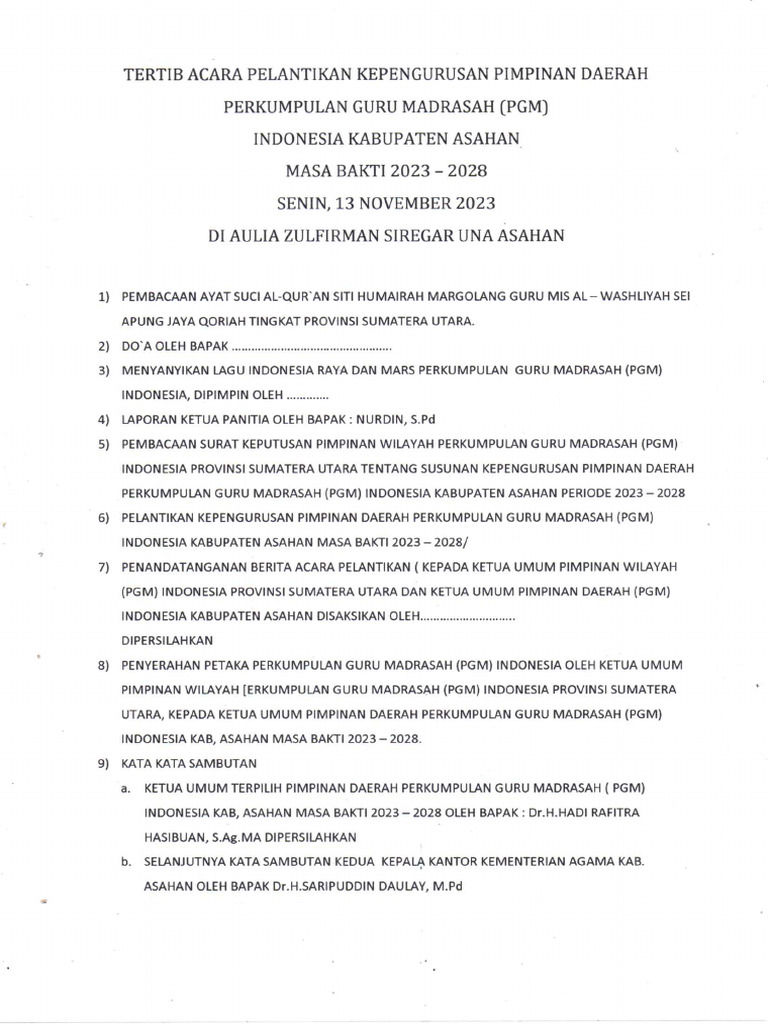 Tertib Acara Pelantikan PGM | PDF