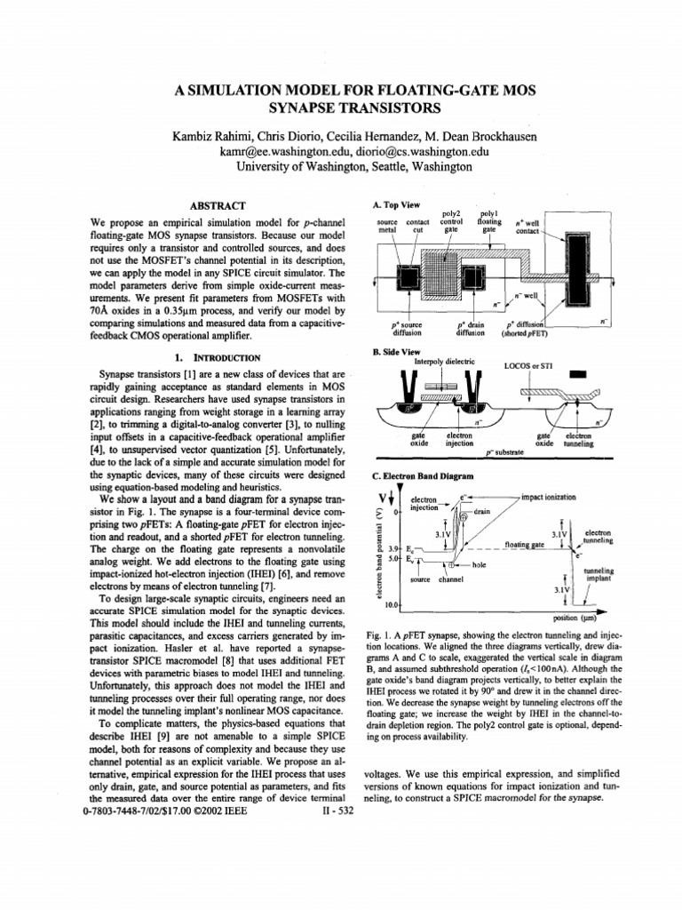 A Simulation Model For Floating-Gate MOS Synapse Transistors | PDF