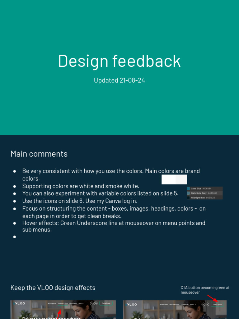 VLOO UI - UX Design Feedback 21-08-24 | PDF