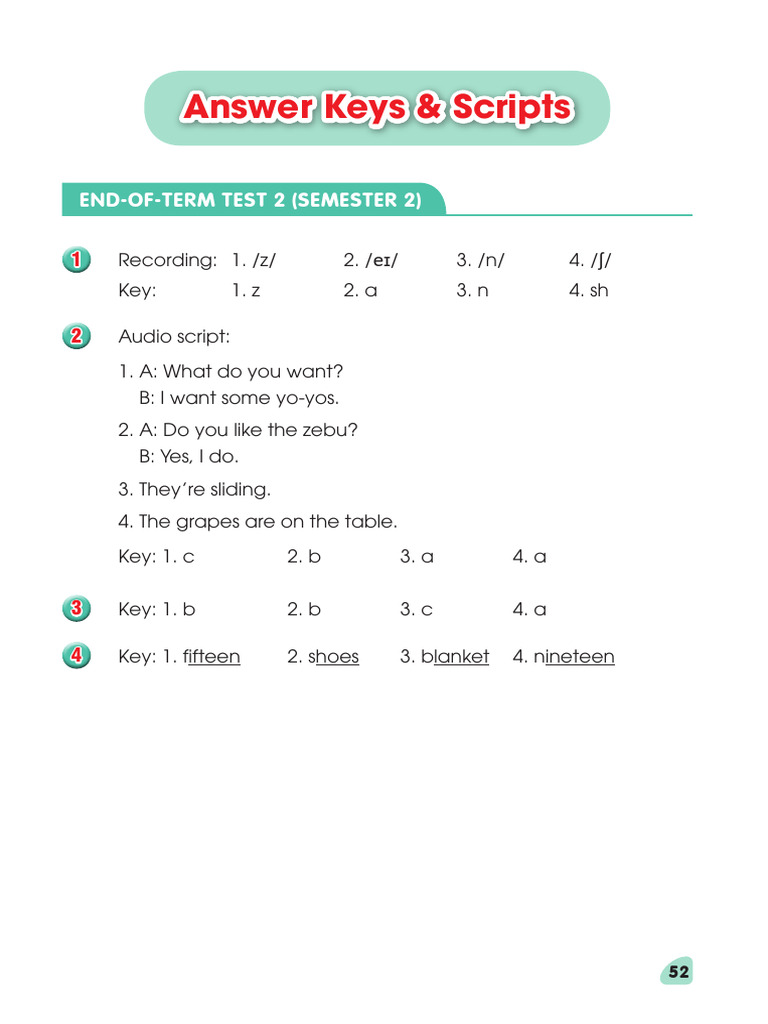 Answer Keys - Scripts - END-OF-TERM TEST 2 (SEMESTER 2) | PDF