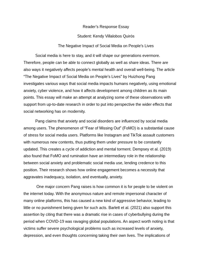 Reader's Response Essay | PDF