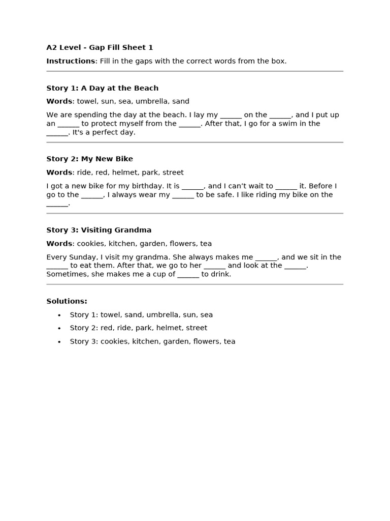 A2 Level - Gap Fill Sheet 1 | PDF