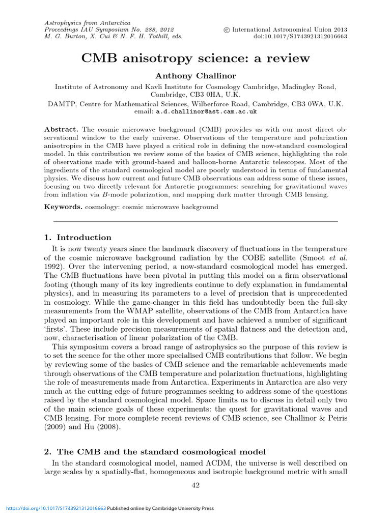 CMB Anisotropy Science A Review | PDF