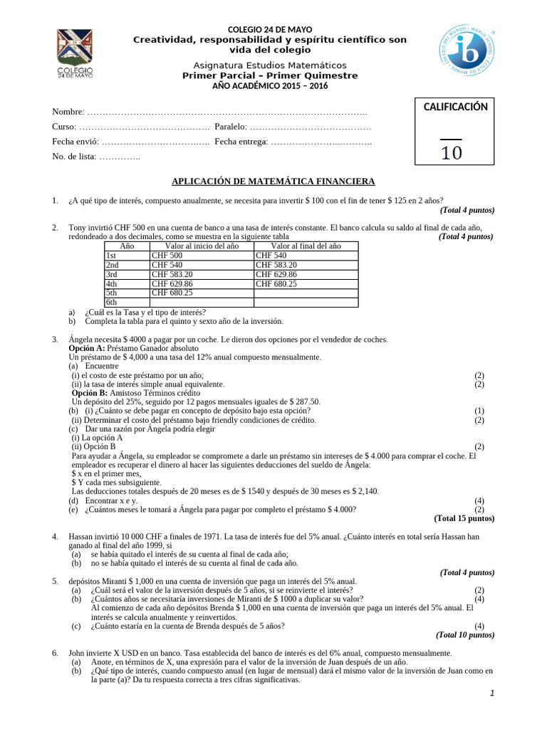 Ejerc. Mate Financiera | PDF