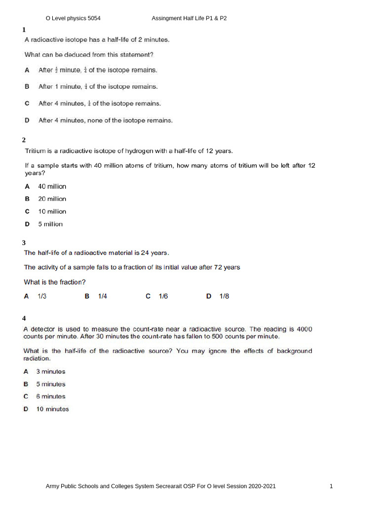 Work Sheet Half Life | PDF