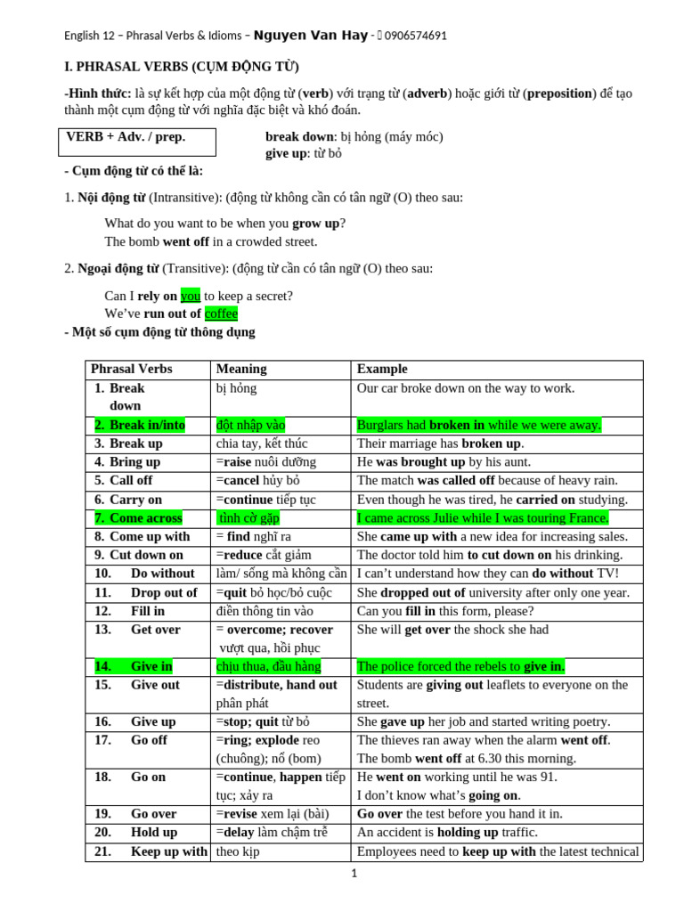 PHRASAL VERBS-IDIOMS 2022 | PDF