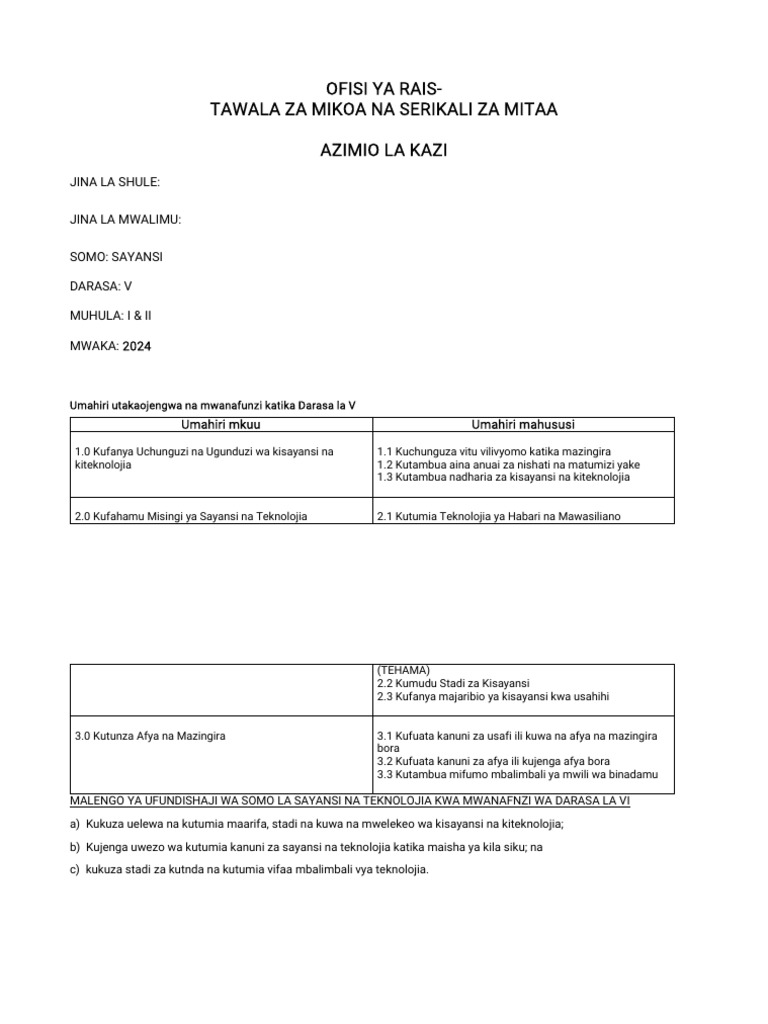 Azimio Sayansi V - 2024 SP 0753439834 | PDF