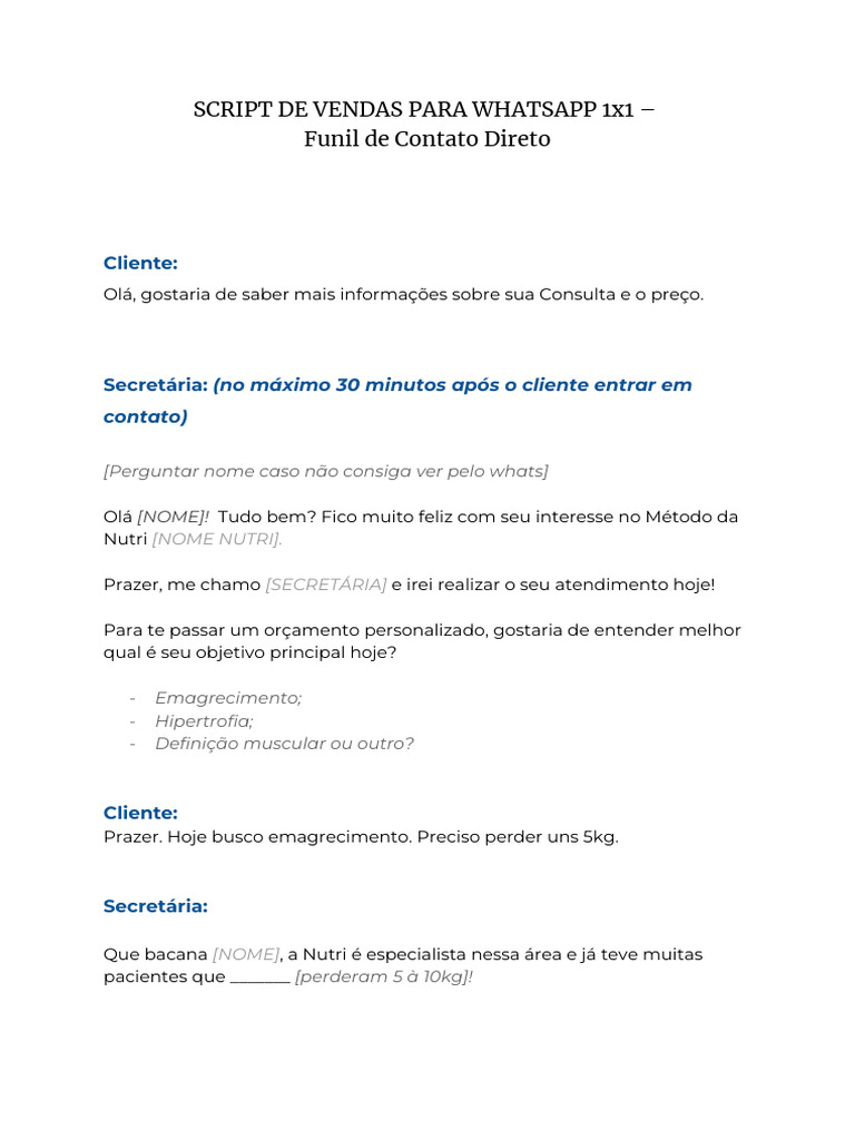 SCRIPT de Vendas para WhatsApp Nutri High Ticket | PDF