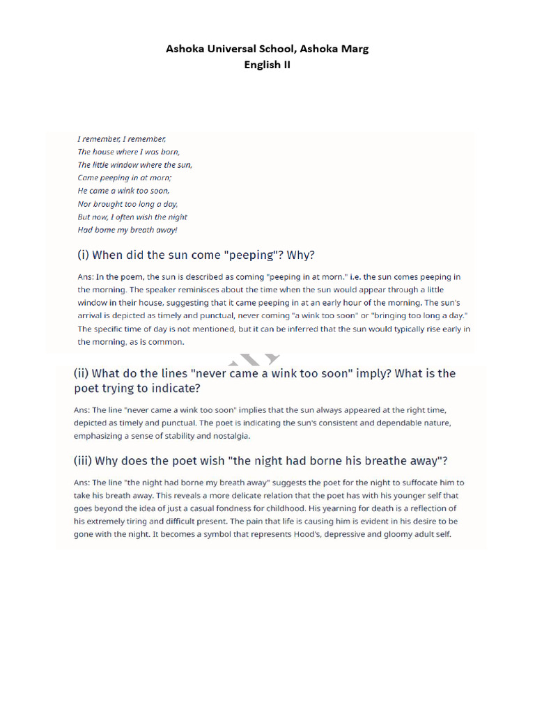 I Remember, I Remember Wokbook Notes | PDF