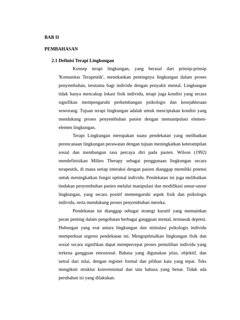 Bab Ii Terapi Lingkungan | PDF