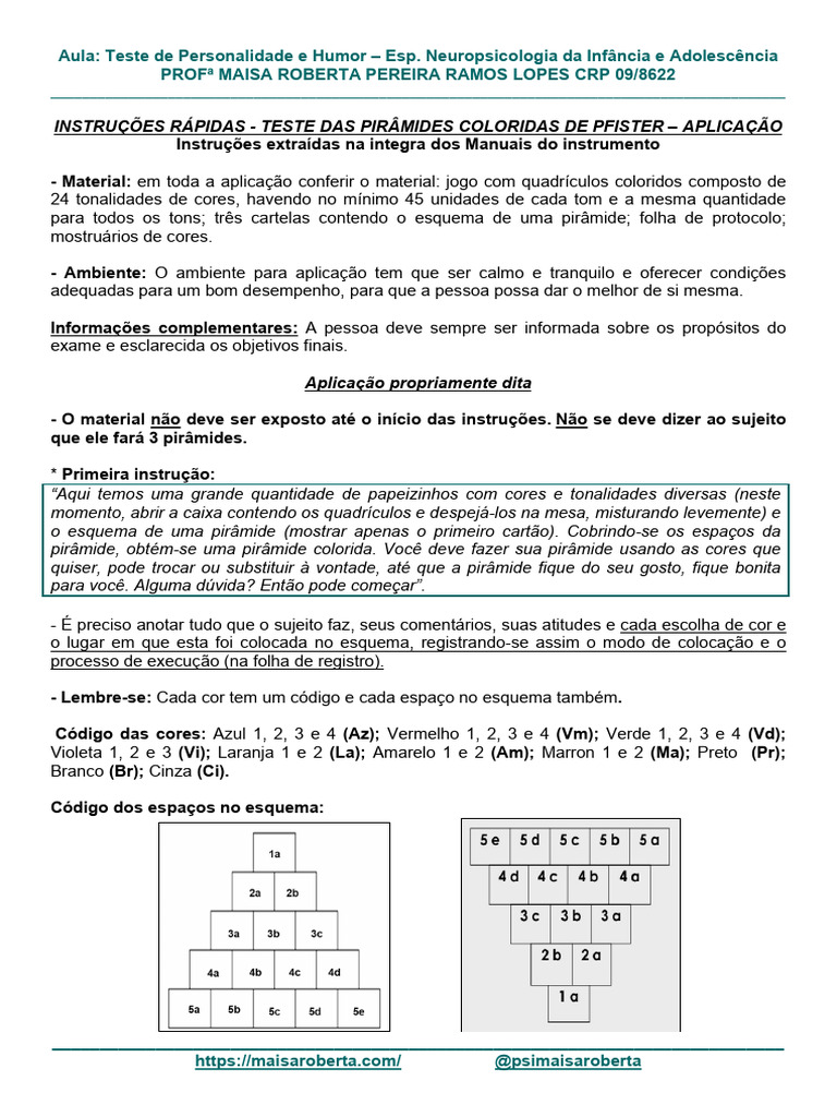 Material Complementar Instruções Rapidas - TESTE DAS PIRÂMIDES ...