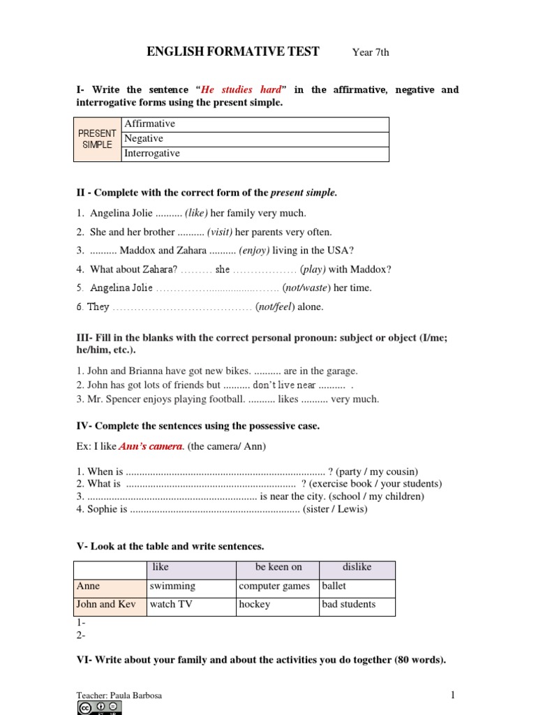 Formative Test English Year 7 With Key | English Language | Semiotics
