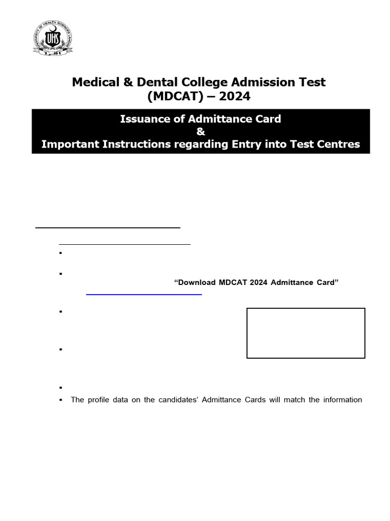 Mdc at 2024 Admittance Card | PDF