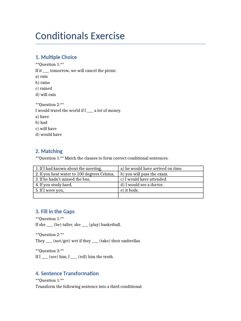 Conditionals_Exercise | PDF