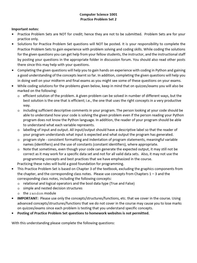 Practice Problem Set 2 | PDF