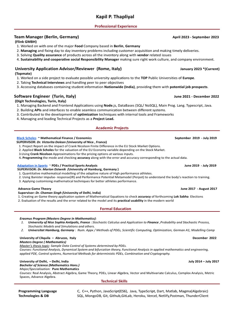 Kapil Thapliyal CV | PDF