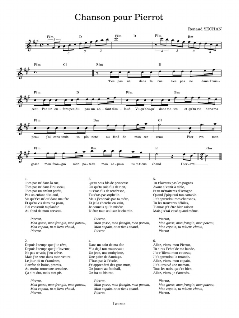 Chanson Pour Pierrot | PDF