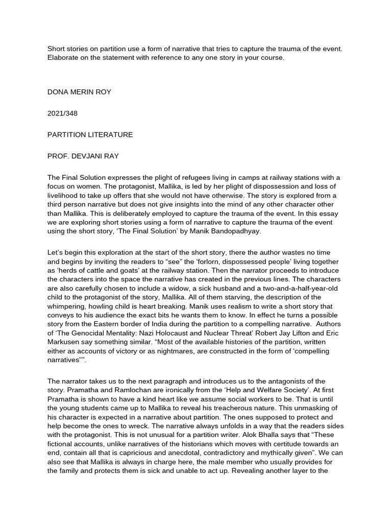 Partition Literature Assignment | PDF