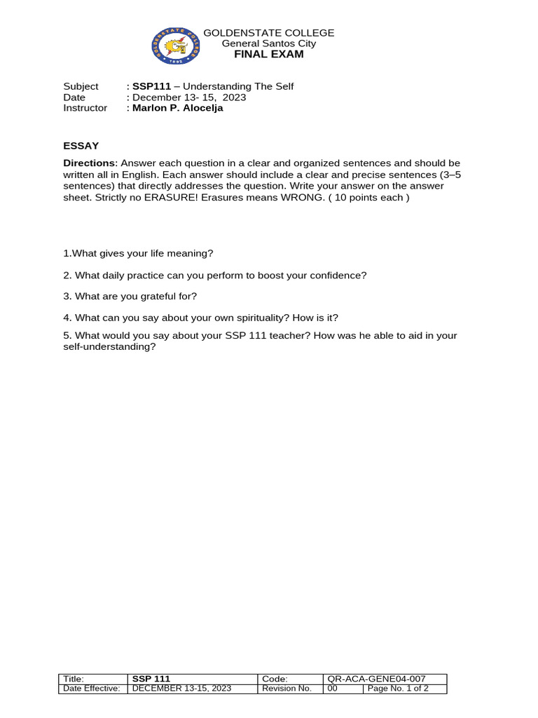 SSP 111 Final Exam | PDF