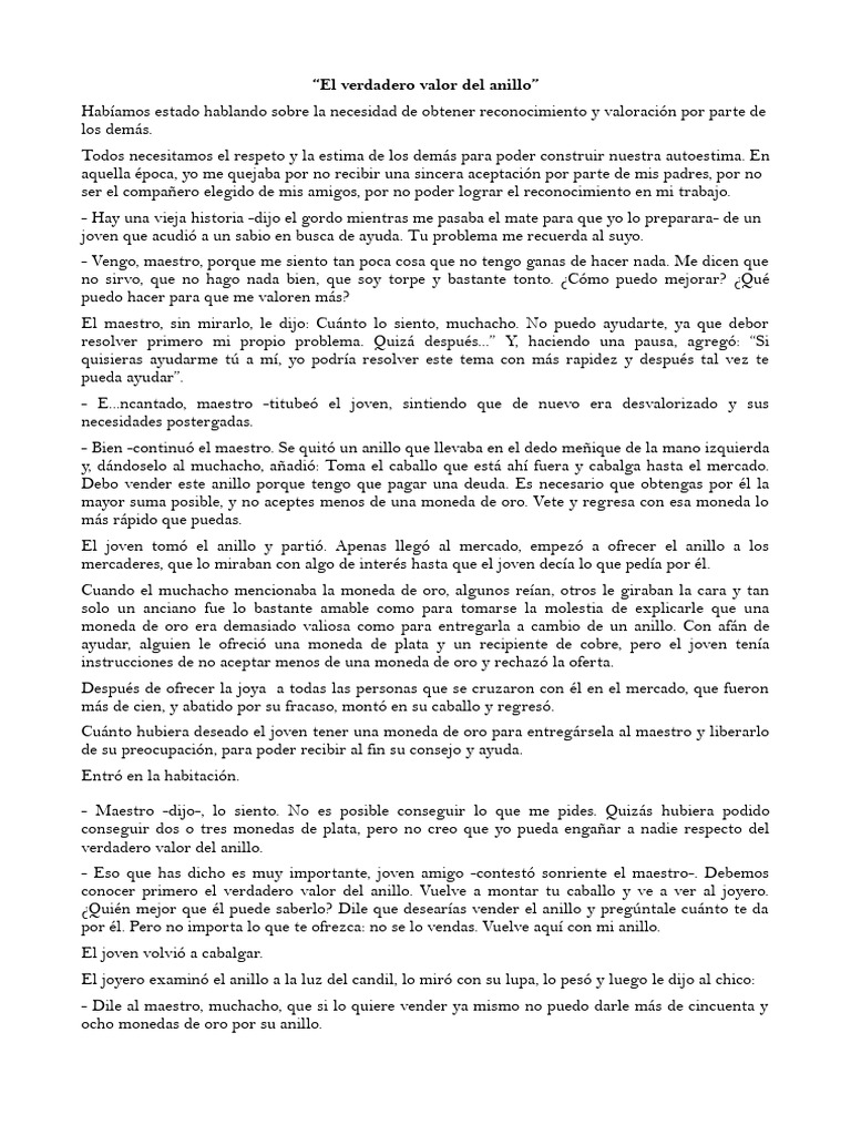 12-Lectura. El Verdadero Valor Del Anillo | PDF