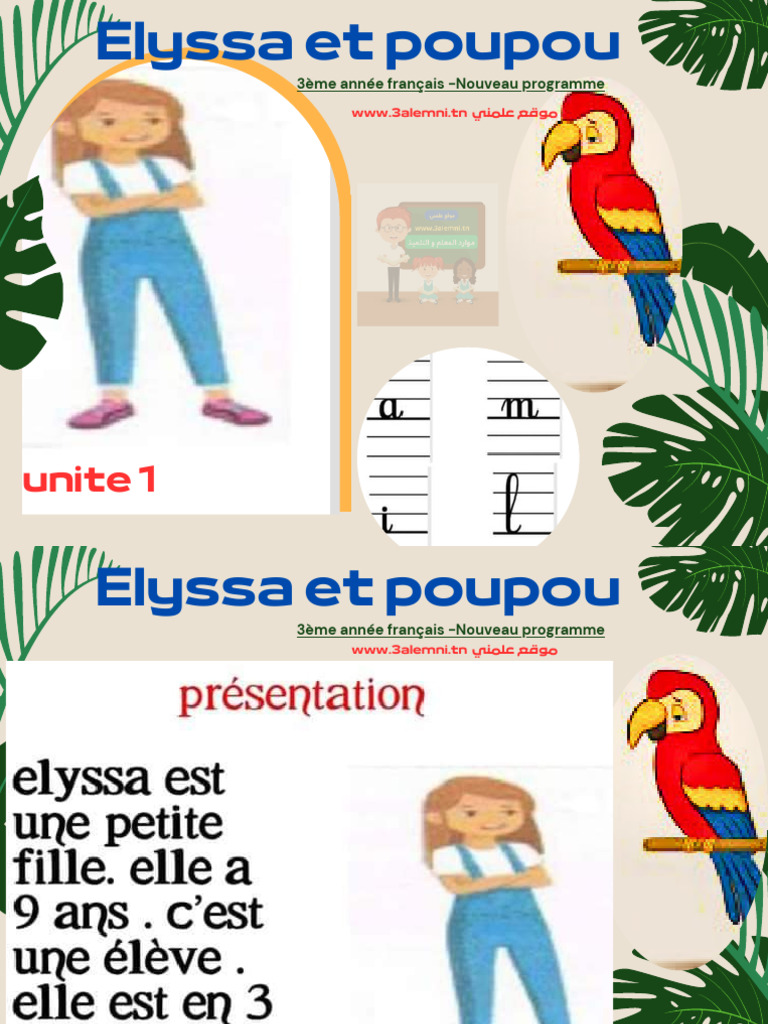 ملخص الوحدة 1 للسنوات الثالثة Elyssa Et Poupou | PDF