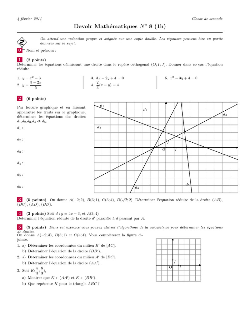 Devoir Surveille Seconde Maths 3 | PDF