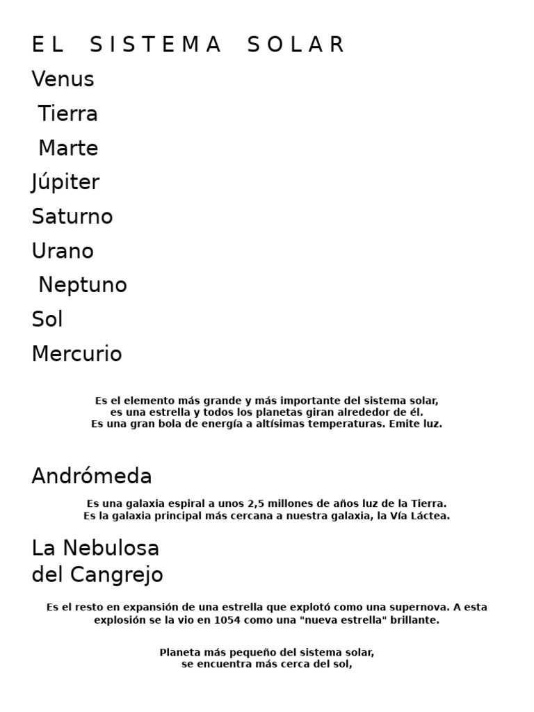 Elementos del Sistema Solar y Galaxias | PDF | Sistema solar | Planetas