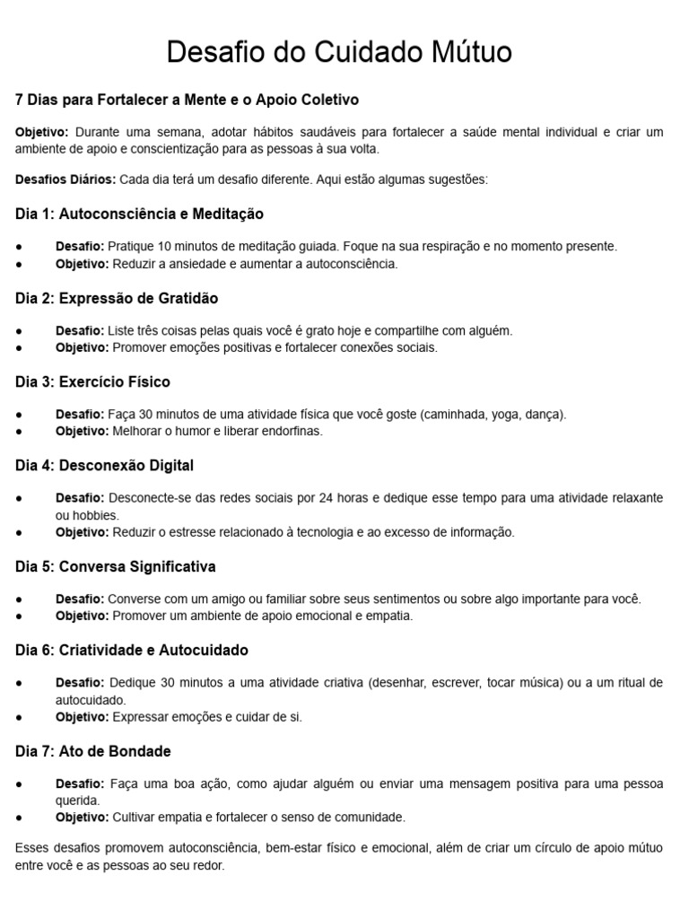 Desafio Do Cuidado Mútuo | PDF