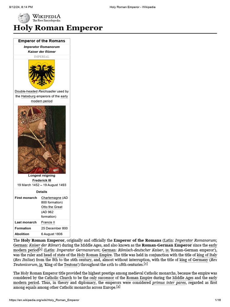Holy Roman Emperor - Wikipedia | PDF