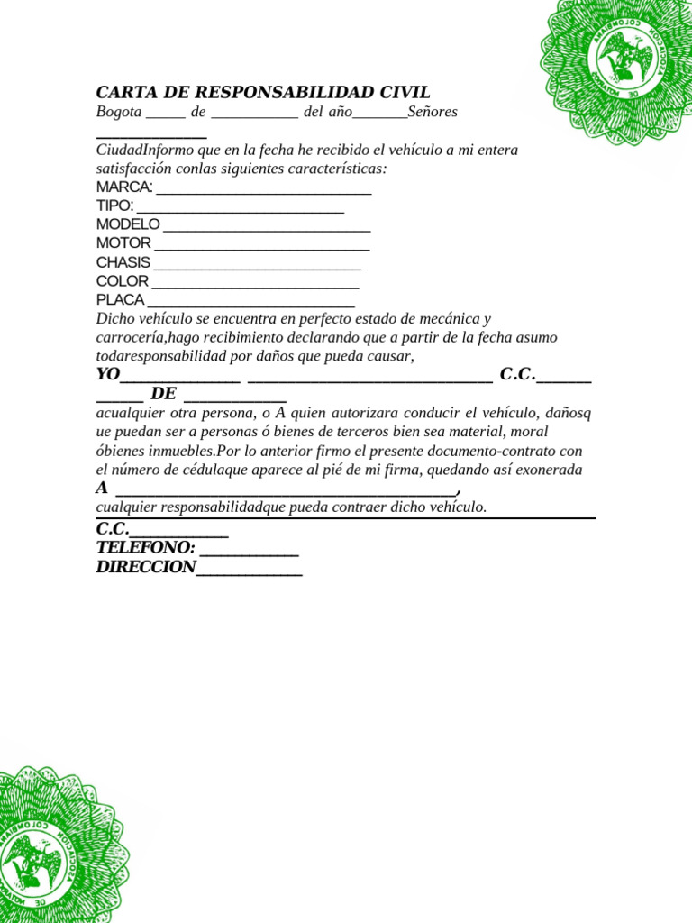 Carta de Responsabilidad Civil | PDF