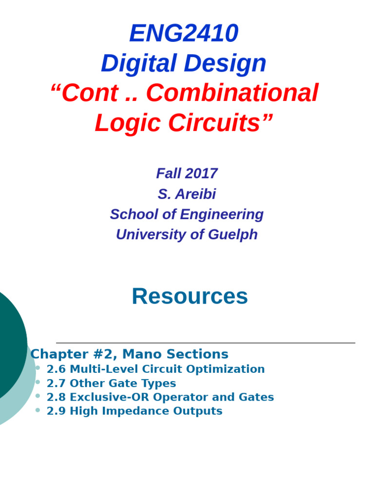 ENG2410 Digital Design: "Cont .. Combinational Logic Circuits" | PDF