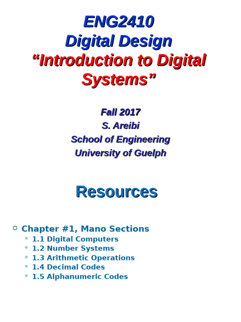 ENG2410 Digital Design "Introduction To Digital Systems" | PDF