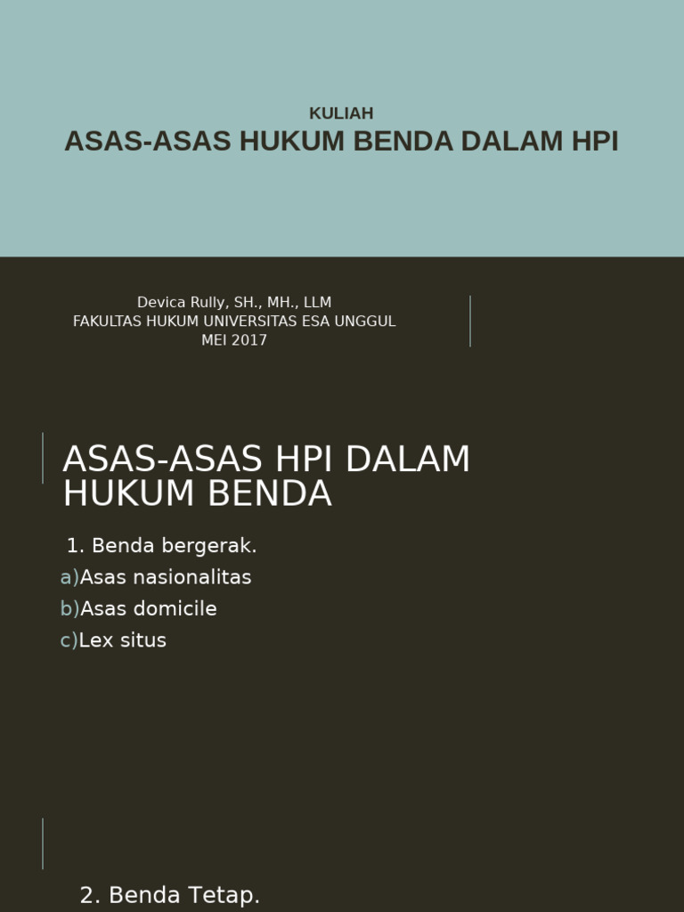 10 Asas Asas HUKUM BENDA HPI | PDF