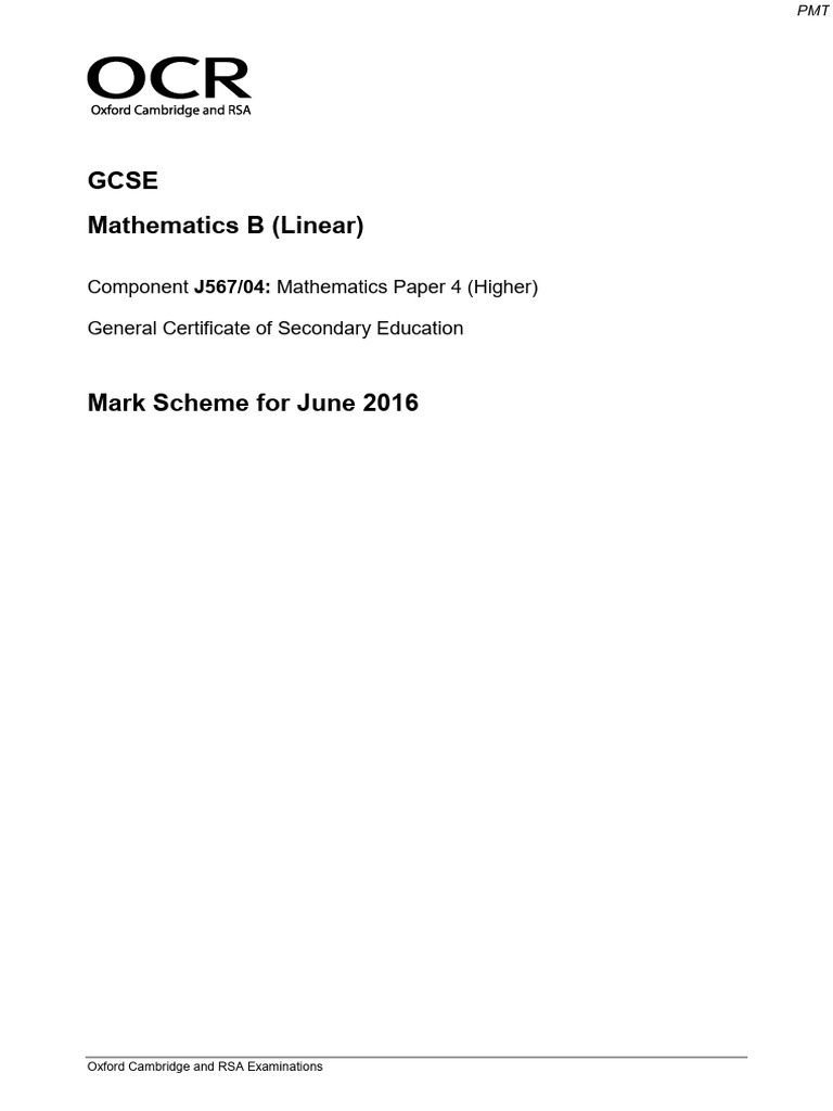 June 2016 MS - Paper 4 OCR Maths (B) GCSE | PDF