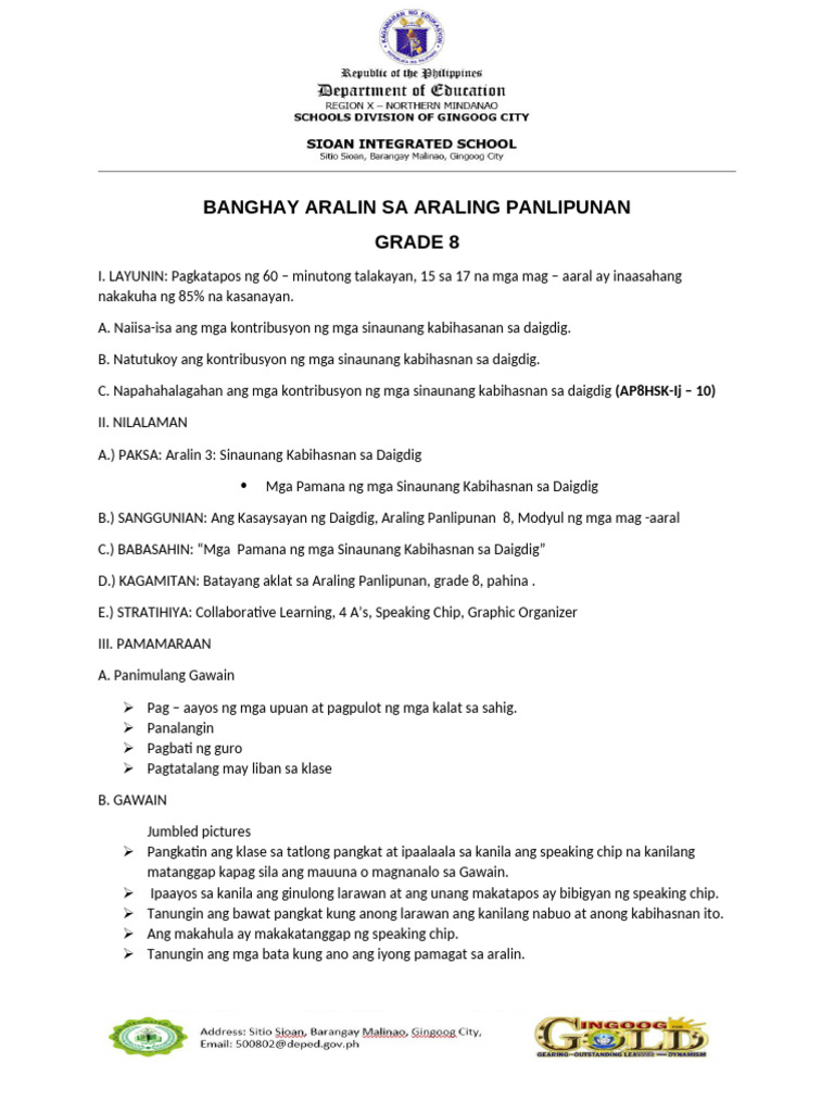 Cot Lesson Plan Ap 8 | PDF