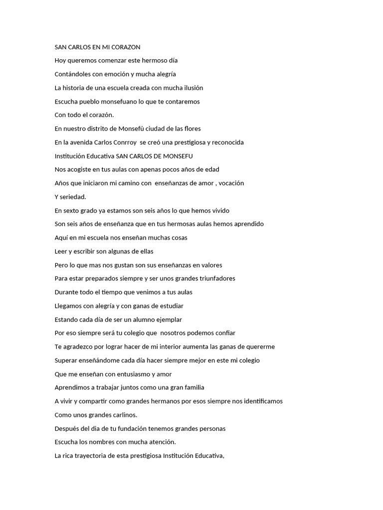San Carlos en Mi Corazon Poema Coral | PDF