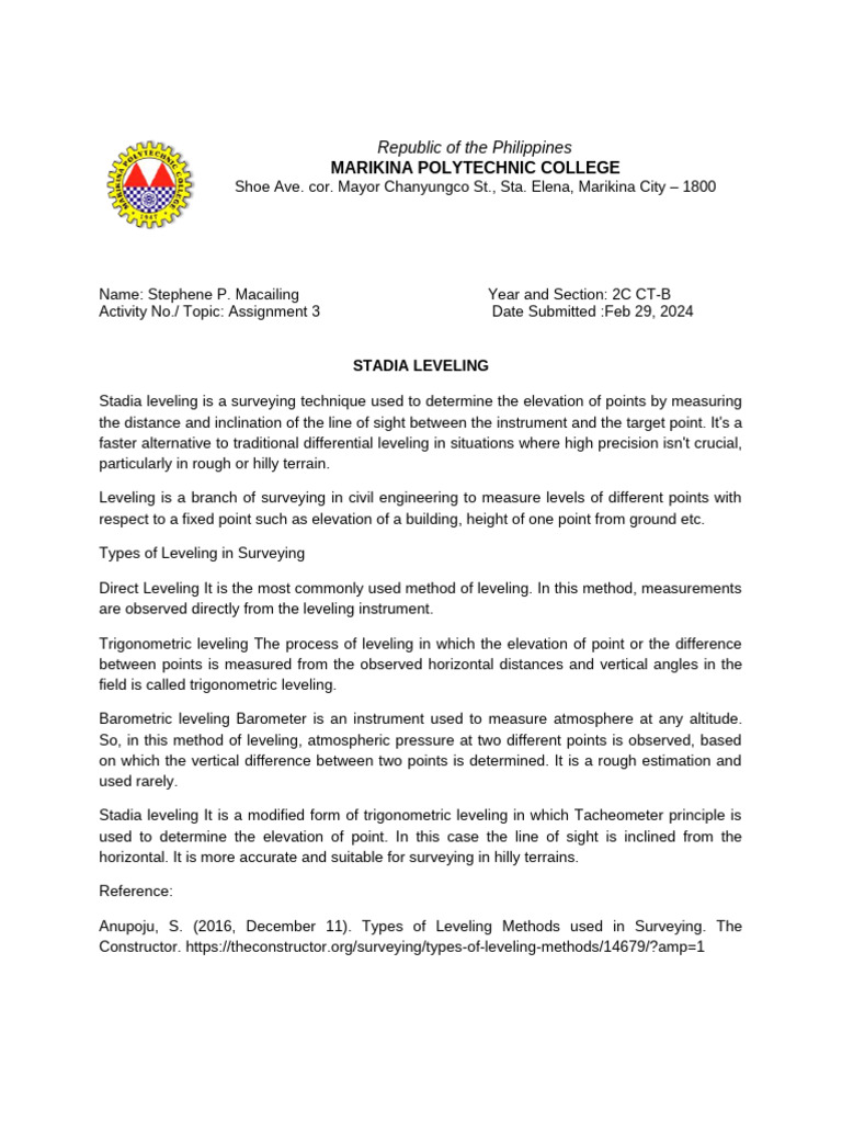 Stadia Leveling | PDF