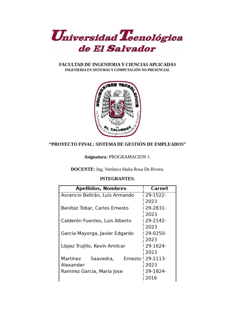 GRUPO8 - PROYECTO FINAL - SISTEMA DE GESTION DE EMPLEADOS v2.9 | PDF