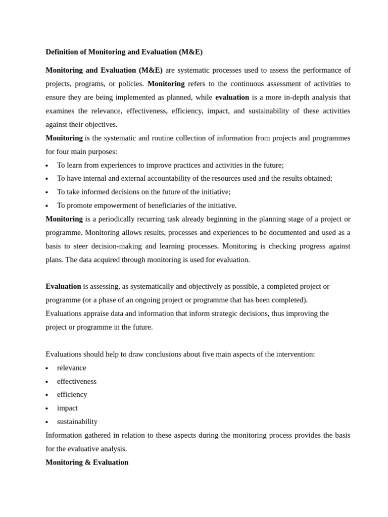 Monitoring and Evaluation | PDF
